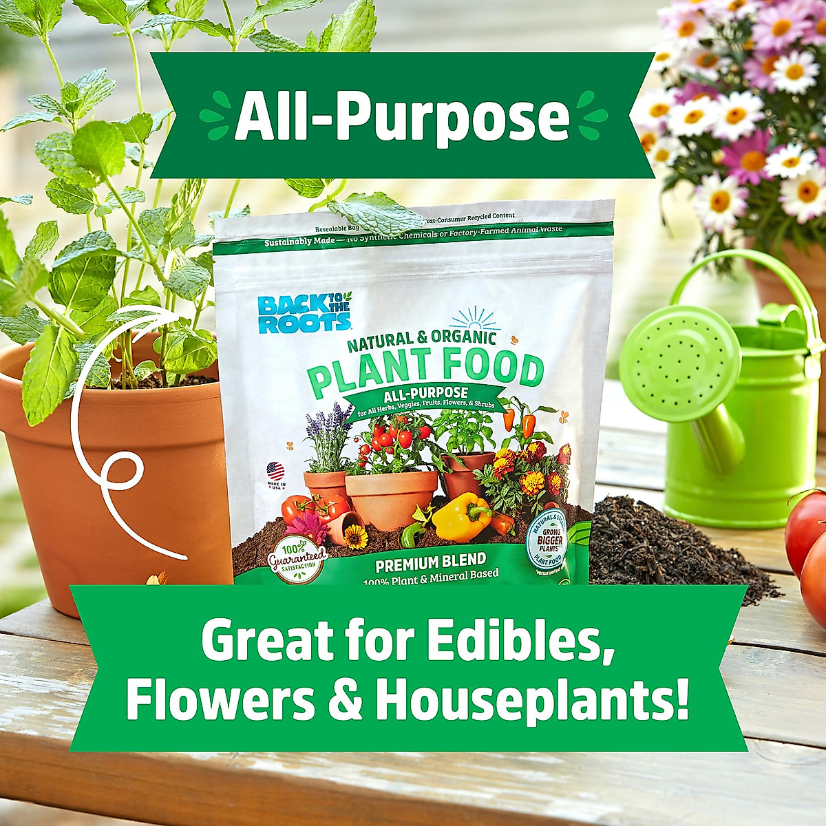 Back to the Roots Organic All-Purpose Plant Food (5 lb. Value Size), Premium Blend, Safe & Sustainable Vegan Formulation Made with Kelp and Alfaalfa Meal, Mycorrhize, and Rock Phosphate Minerals