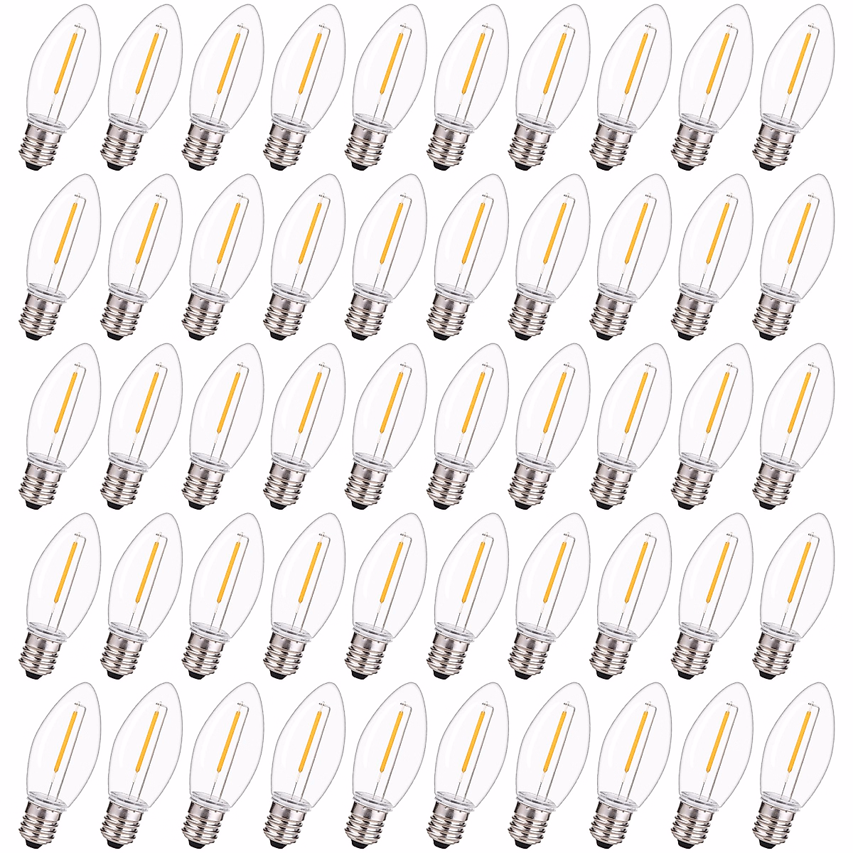 BORT 50 Pack C9 LED Replacement Light Bulb, C9 LED Bulbs for Christmas Outdoor String Lights, E17 Intermediate Base, Clear Plastic Commercial Grade Holiday Bulbs 2700K