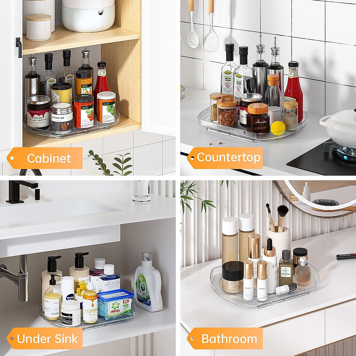 LAMU Lazy Susan Organizer for Refrigerator 15.4''x11'' Turntable Organizer for Fridge, Cabinet, Pantry, Kitchen Bathroom Vanity Makeup Refrigerator Organizers and Storage, Clear, Rectangle,1Pack