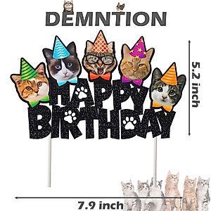 Cat Happy Birthday Cake Topper Cat Theme Party Cake Decoration for Meow Kitty Cat Birthday Party Baby Shower Supplies