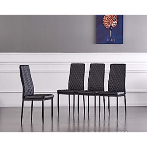 JT Modern Minimalist Dining Chair Fireproof Leather Sprayed Metal Pipe Diamond Grid Pattern Restaurant Home Conference Chair Set of 4 Or 6 (4, Black)