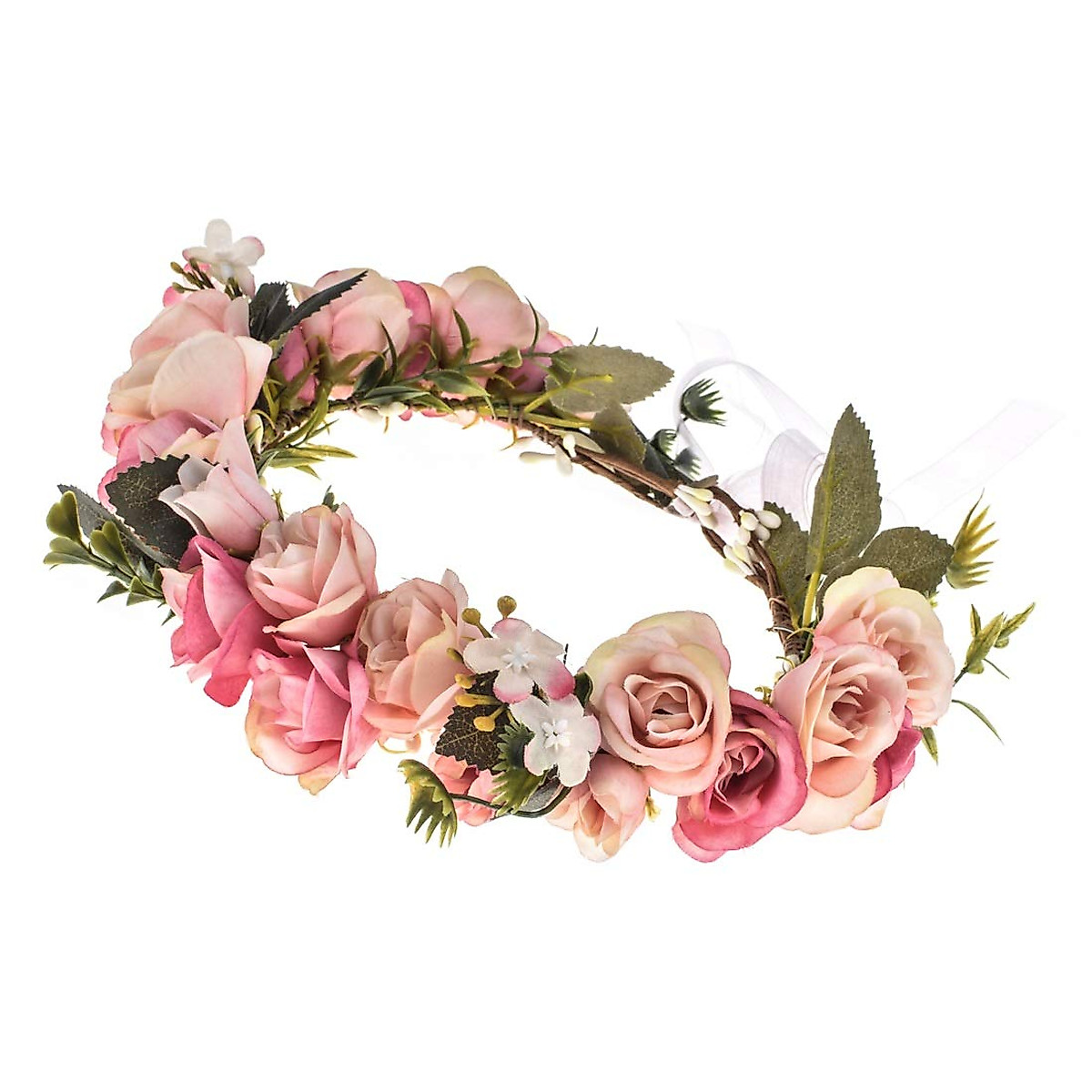 Vividsun Adjustable Flower Crown Floral Headpiece Floral Crown Wedding Festivals Photo Props (baby pink)
