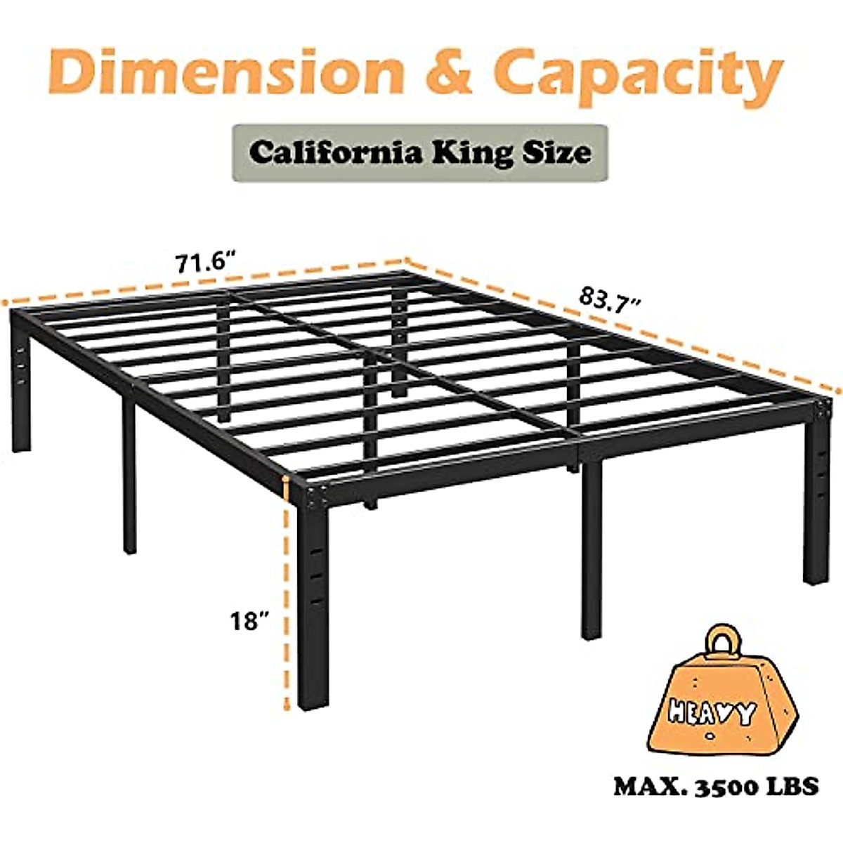 Artimorany California-King-Platform-Bed-Frame, 18 Inch Heavy Duty Metal Mattress-Foundation, No Box Spring Needed, Steel Slat Support 3500 lbs, Noise-Free, Easy Assembly, Black