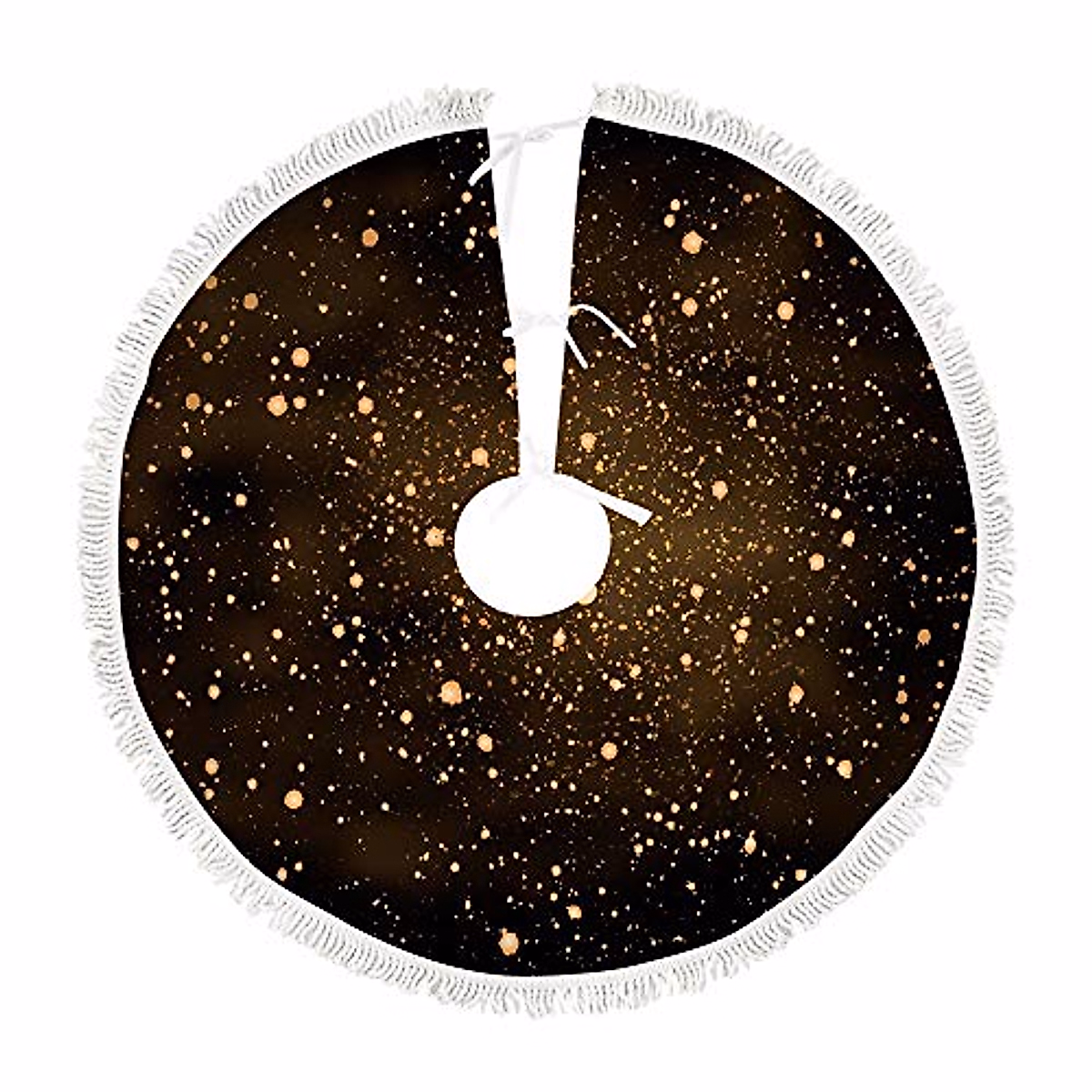 Dream Bay Christmas Tree Skirt,﻿Golden Sparkling Christmas Tree Mat for Xmas Party Decoration 30x30 Inches