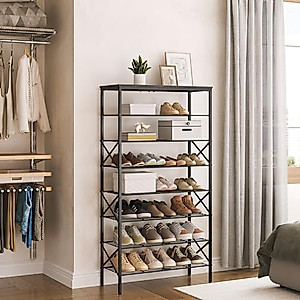 YATINEY 8 Tier Shoe Rack, Shoe Storage Organizer, Large Capacity Shoe Shelf Holds 32 Pairs of Shoes, Durable and Stable, for Entryway, Hallway, Closet, Dorm Room, Charcoal and Black SS08BC