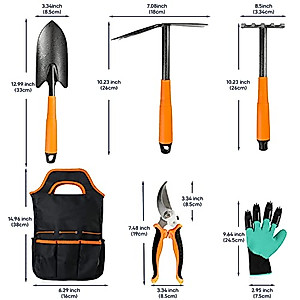 HEMOPLT Gardening Tools, 6-Piece Heavy Duty Garden Tool Set, Rust-Proof Gardening Hand Tools with Durable Organizer Handbag, Outdoor Hand Tools, Ideal Garden Tool Kit Gifts for Women and Men