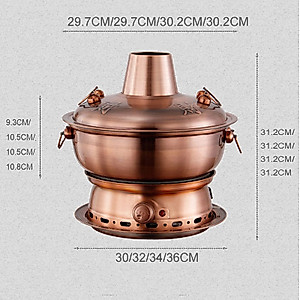 304 Stainless Steel Copper Hot Pot,Old Beijing Charcoal fire Boiler Outdoor Cooker Picnic Cooker Multi-Person Hot Pot,Silver,32cm