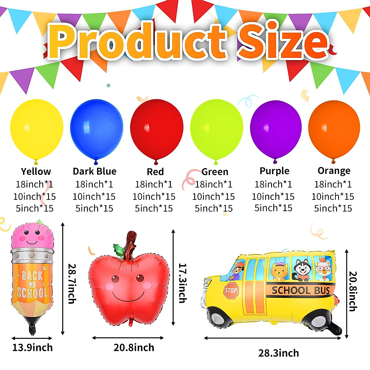 Back to School Balloon Arch Kit School Bus Pencil Foil Balloon with Rainbow Balloons for First Day of School Students Classroom Kindergarten Graduation Decorations