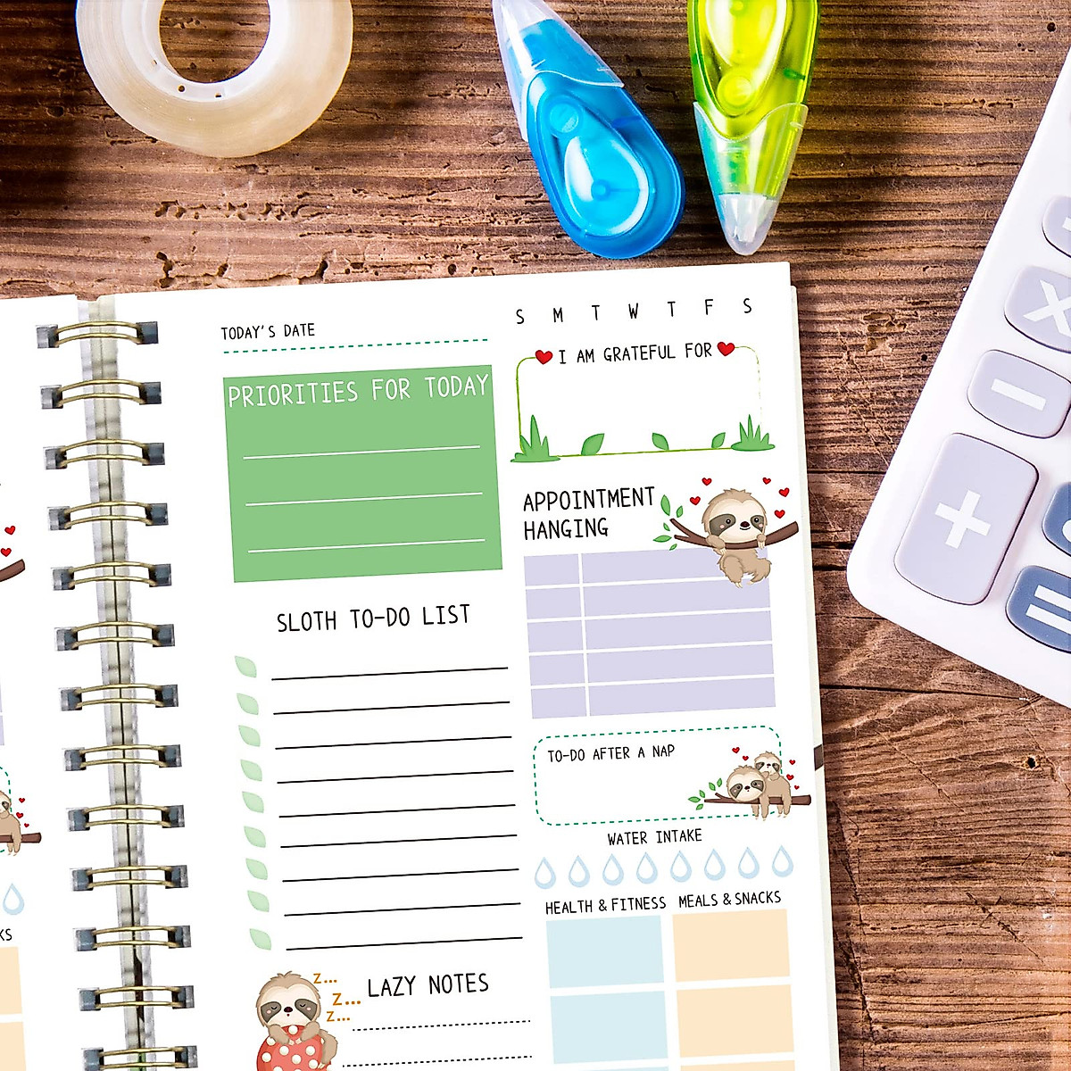 Sloth To Do Planner 2024 Spiral Notebook Hardcover Journal 120 Lined Pages New Year Daily Journal Office Home School