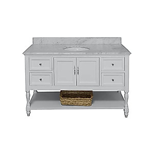 Kitchen Bath Collection Beverly 60-inch Single Bathroom Vanity (White/Carrara): Includes White Cabinet with Authentic Italian Carrara Marble Countertop and White Ceramic Sink