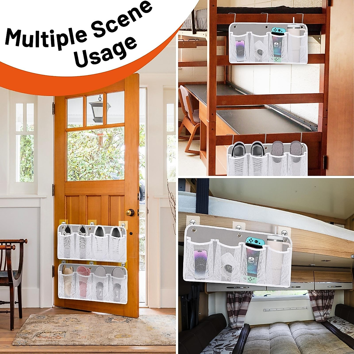 RV Shoe Storage for Bedside - 4 Pocket Wall Mounted Entryway Shoes Rack, Bed Hanging Pocket Organizer, Bedside Caddy Storage Organizer for Headboards Bunk Beds Dorm Rooms,RV & Camper Essentials,Gray