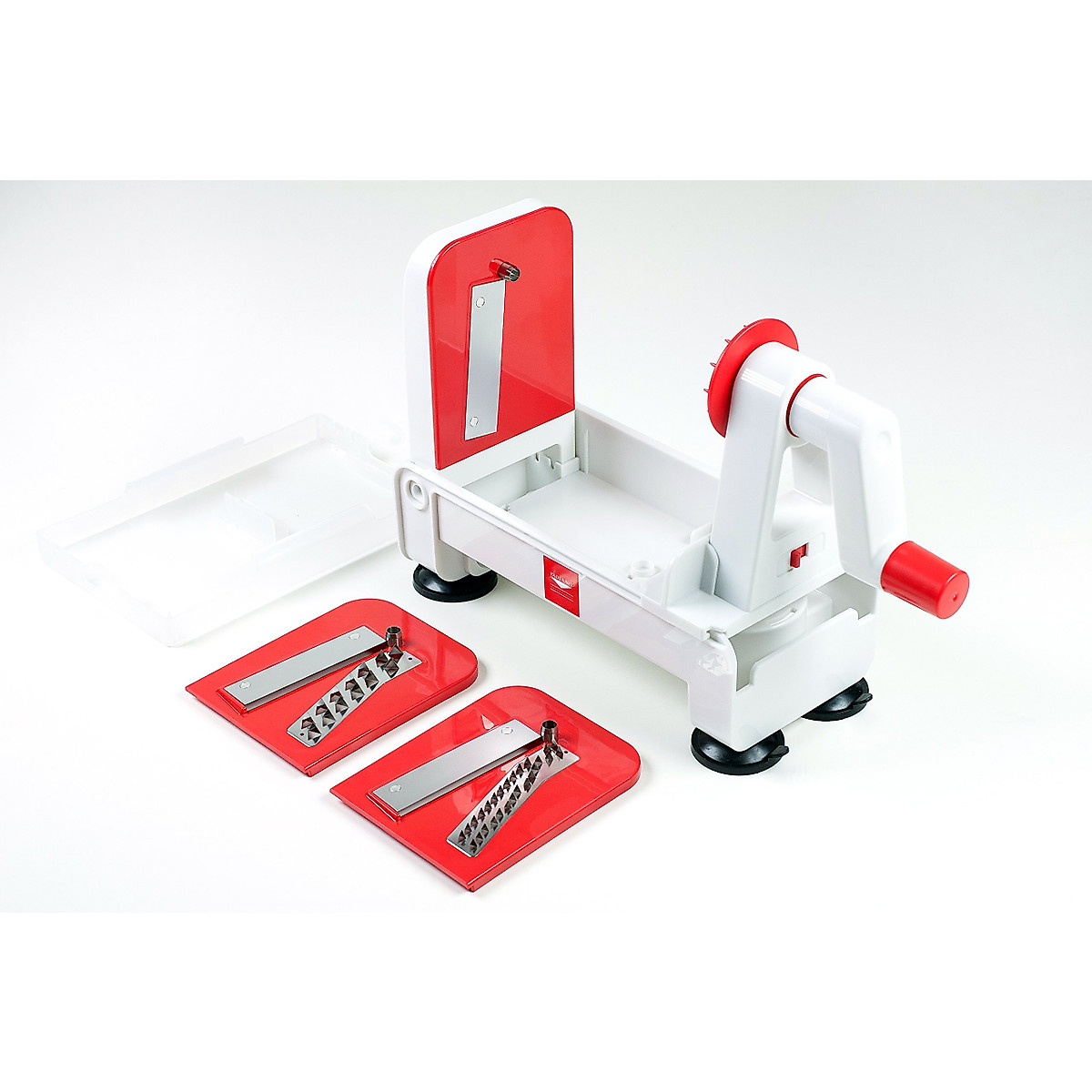 Paderno World Cuisine 3-Blade Folding Vegetable Slicer / Spiralizer Pro, Counter-Mounted and includes 3 Different Stainless Steel Blades