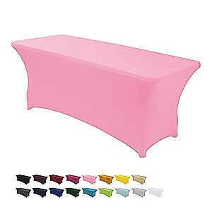 Asnomy 6Ft Pink Table Cloths for Parties Spandex Party Fitted Table Covers for 6 Foot Tables Rectangle Tables Cloths in Bulk for Wedding（Pink）