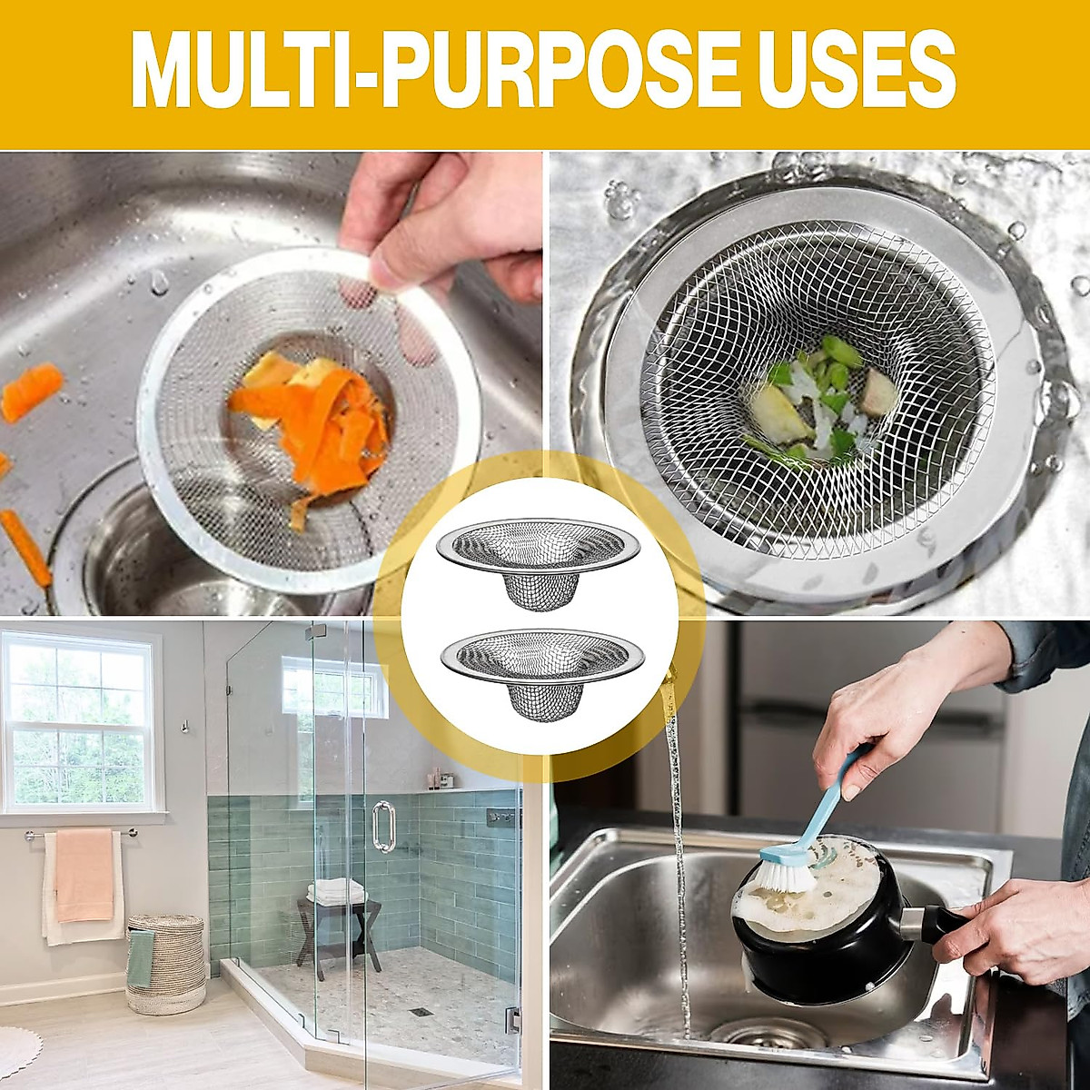 Bathroom Sink Strainer 2 Pack 2.75 & 2 "Inch At The Top I Drain Strainer Hair Catcher for Kitchen I Shower Bathtub Mesh Stainless Steel Stopper I Sink Traps Bathroom & Laundry Sink Drain Basket Filter