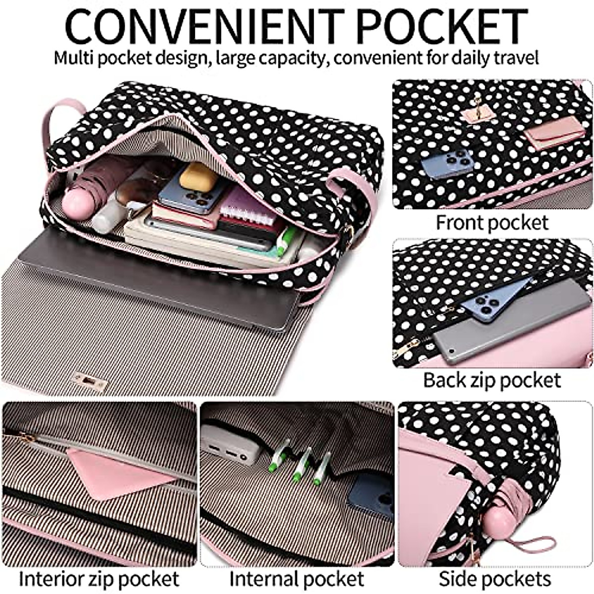 SHENHU Women's Laptop Bag,15.6 Inch Computer Briefcase Lightweight Cute Girls Messenger Bag Shoulder Carry Work Bag Ladies Office Travel Bag School Pink Dot