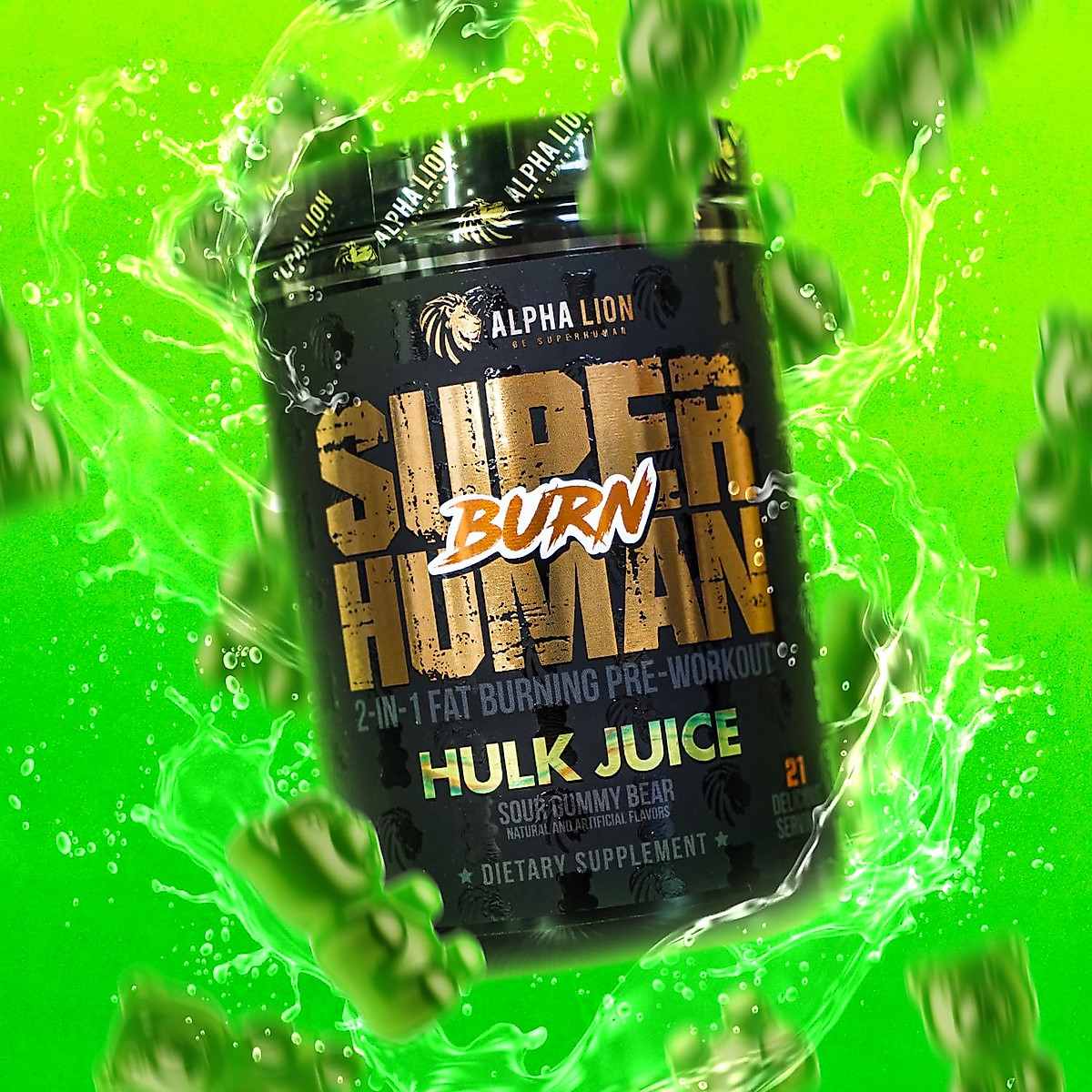 ALPHA LION Superhuman Burn 2-in-1 Metabolism Booster Pre Workout, Weight Loss Supplement, Appetite Suppressant, Fat Loss Support, Energy & Focus Powder (21 Servings, Hulk Juice)