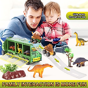 Dinosaur Toy Trucks for Kids - 28 Pack Pull Back Cars Set with Flashing Lights, Music,Roaring Sound,Dinosaur Car with Cars Launcher Track for Boys Girls Age 3 4 5 6 7 8 Year Old (Green)