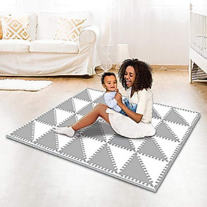 Gelli Mat - Comfort Playtime Foam - 72 Piece Baby Play Mat Interlocking Foam Floor Tiles - Grey/White. Multiple Creative Designs. Water-Resistant, Non-Toxic, Hypoallergenic. Great for any Room!
