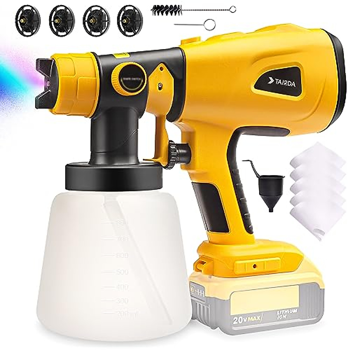 TAIRDA Cordless Paint Sprayer for DeWalt 20V Battery, Handheld HVLP Paint Sprayer with 1000ML Container, Electric Paint Sprayer for Painting Ceiling, Fence, Cabinets, Walls (Battery NOT Included)