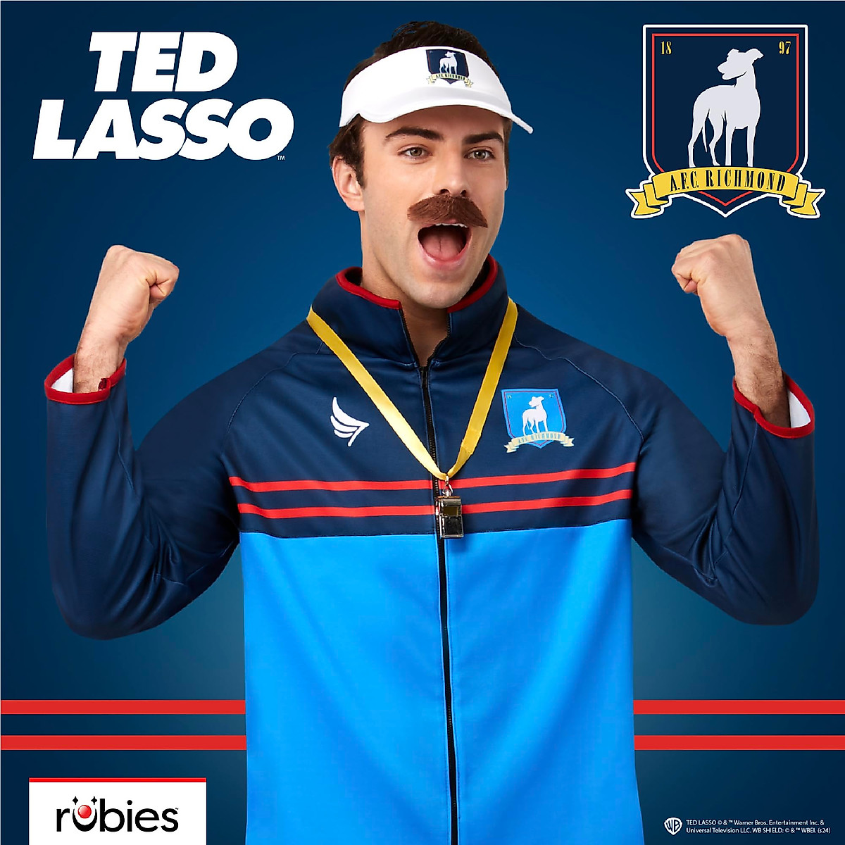 Rubies Men's Ted Lasso AFC Richmond Soccer Uniform Costume, Large for Themed Parties and Halloween