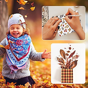 Whaline Fall Faux Leather Sheets 8 x 12 Inch Plaids Stripe Maple Leaves Synthetic Leather Fabric Glittery Orange Red Gold Faux Leather for Autumn Harvest Thanksgiving DIY Craft Earring Hair Bow, 12Pcs