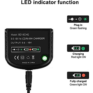 Powilling 6.0Ah 18V Lithium HPB18 Battery Compatible with Black and Decker HPB18 HPB18-OPE 244760-00 A1718 FS18FL FSB18 Firestorm Battery Black and Decker 18 Volt Battery Include Charger