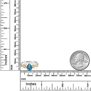 Gem Stone King 925 Silver and 10K Yellow Gold Pear Shape London Blue Topaz and White Lab Grown Diamond Engagement Ring For Women (1.47 Cttw, Gemstone Birthstone, Available In Size 5, 6, 7, 8, 9)