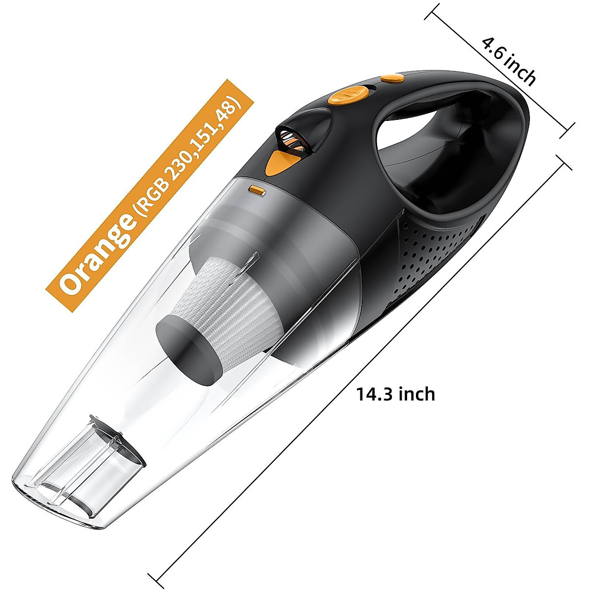 Powools Car Vacuum Cordless Rechargeable - Handheld Vacuum Cleaner High Power with Fast Cahrge Tech, Portable Vacuum with Large-Capacity Battery, Handy Handheld Vac with LED Light, Silver (PL8189)