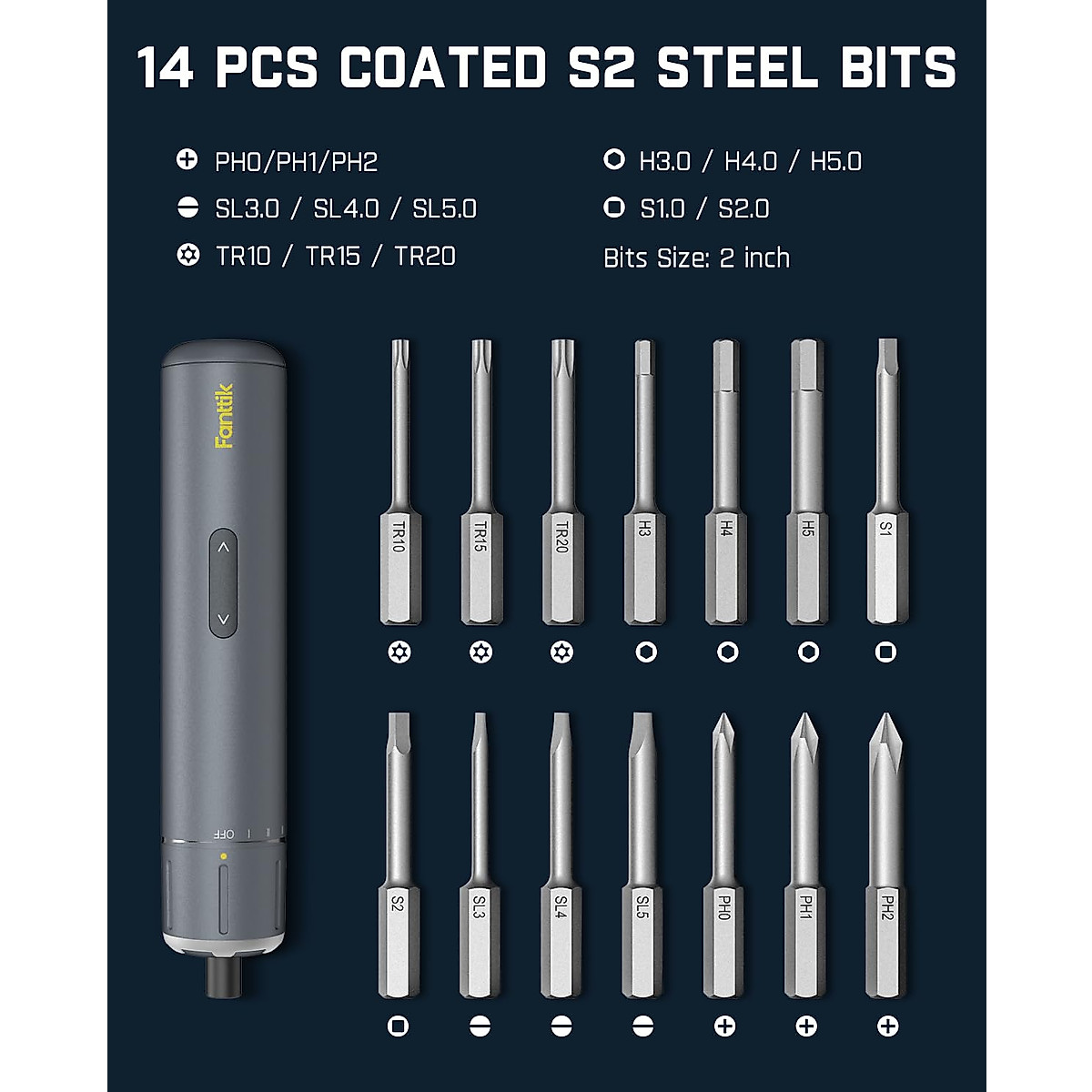 Fanttik S1 Pro 3.7V Electric Screwdriver, Power Screwdriver, 14 S2 Steel Bits, 3 Torque Settings, Max 6 N.m, 2000mAh Battery, LED Light, 1/4''Hex, Cordless Screwdriver for Furniture/Desktop Computer