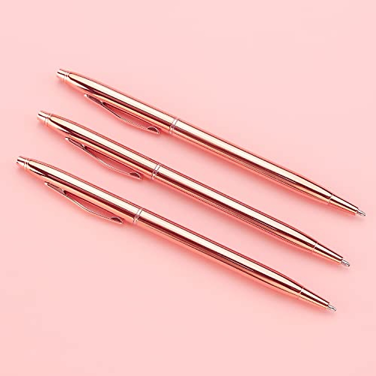 LONGKEY 3 Pack Slim Gold Ballpoint Pens Black Ink 1 mm, Great Gift for Business Office Students Teachers Wedding Christmas (Rose Gold)