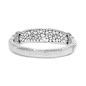 SARDA - .925 Sterling Silver Watermark Pattern & Hammered Finish Zig Zag Star Hinged Buckle Bangle Bracelet - Handmade by Bali Artisans - 6-3/4"