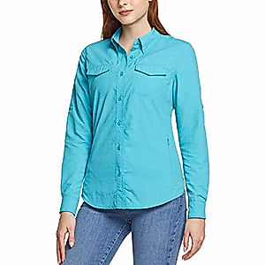 CQR Women's UPF 50+ Long Sleeve Hiking Shirts, Quick Dry Outdoor UV/Sun Protection Button Down Shirts, Dry Fit Fishing Shirts Teal, Large