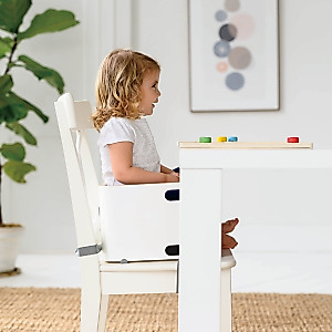 Little Partners® 3-in-1 Wooden Learning Booster Seat for Toddlers - Converts to Step Stool for Kids - Seat Cushion, Silicone Mat, and Booster Chair with Safety Straps - Feeding Chair (White)