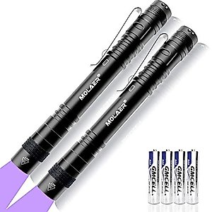 MOLAER UV Black Light Flashlight 2-Pack Mini 395nm Blacklight Pen Light for Leak, Pet Urine, Bed Bug, Scorpion, Hotel Inspection, Dry Stain and Dye Detector