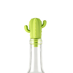 TrueZoo Cactus Wine Glass Charms and Drink Markers with Bottle Stopper - Wine Accessories - Multi Color Set of 7