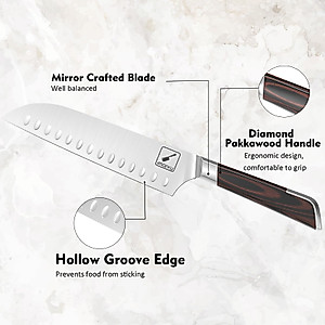 imarku Damascus Chef Knife, Super Sharp Kitchen Santoku Knife 7 Inch, Powder Steel Forged Japanese Cooking Knife for Collection, Chopping Meat Vegetable, Gifts for Women and Men