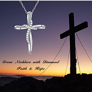 SISGEM S925 Sterling Silver Cross Necklace with Diamond for Women Teen Girls, Double Cross Pendant Necklace Natural Diamond Jewerly Gifts for Birthday Mothers Day 18+2 inch (Sterling Silver- White)