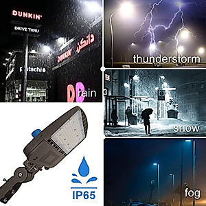 OSTEK 150W LED Parking Lot Lights with Dusk-to-Dawn Photocell Sensor, Outdoor Commercial Area Lighting Fixture 21000LM - Waterproof IP65 5000K LED Shoebox Pole Light with Slip Fitter Mount 100-277V