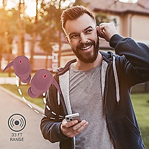 COOLBUDS True Wireless Earbuds, Touch Controls | 18-HR Batt w/Charging Case, Siri & Google Assistant, Bluetooth Earbuds, Bluetooth Headphones, AutoPair, Running, Sports, Workout Ear Hooks, Ash Rose
