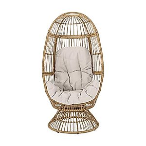 Christopher Knight Home Ellen Outdoor Wicker Swivel Egg Chair with Cushion, Light Brown, Beige
