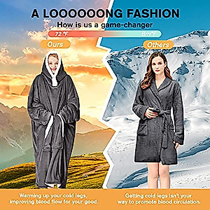 yescool Oversized Wearable Blanket Hoodie, Flannel Sherpa Fleece Blanket Sweatshirt for Adults Women Men, Big Plush Cozy Hooded Blanket with Hood, Pocket & Sleeves, One Size Fits All (Grey)