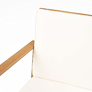 Christopher Knight Home Luciano Outdoor Acacia Wood Bench with Water Resistant Fabric Cushions, Brown Patina / Cream