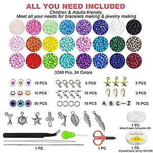 Redtwo 3400pcs 4mm Glass Seed Beads for Jewelry Bracelet Making Kit, Small Beads Friendship Bracelet Kit, Tiny Waist Beads Kit with Letter Beads and Elastic String, DIY Art Craft Girls Gifts (4mm)
