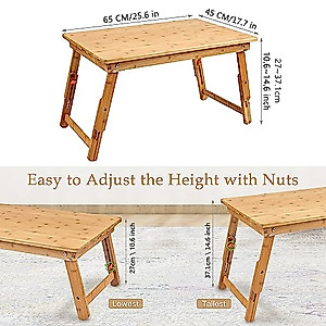 Large Size Laptop Tray Desk Nnewvanet 25.6x17.7in Bamboo Floor Desk Low Table Bed Tray Table,Foldable Adjustable Study Writing Gaming Breakfast Serving Floor Table Support 18in Laptop w' 4 Leg Lock
