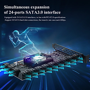 BEYIMEI PCIE 16X SATA Card 24 Ports, 6 Gbit/s SATA 3.0 PCIe Card, PCIe to SATA Controller Expansion Card (6 ASM1064 + 1 ASM1812)