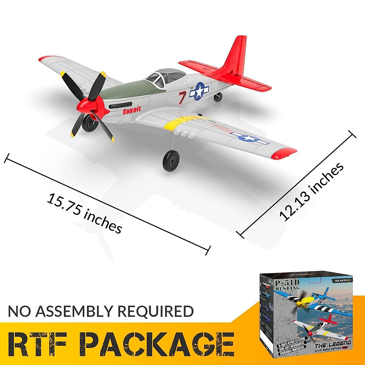 VOLANTEXRC RC Plane P51D Mustang RTF for Beginners, 2.4Ghz 4CH Remote Control Airplane Easy to Fly with Gyro Stabilization, Outdoor Hobby WWII Toy for Kids & Adults (Red)