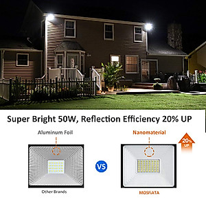 MOSFiATA 50W LED Flood Light Outdoor 2 Pack, 11000 Lumen Super Bright Security Lights, IP66 Waterproof Outdoor Work Light, 6000K Daylight White Floodlight for Garden, Yard, Lawn, Basketball Court