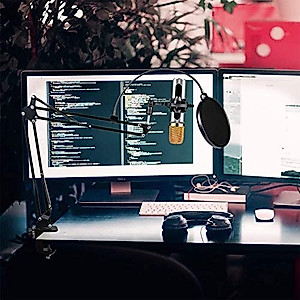 Eastshining Upgraded Adjustable Microphone Suspension Boom Scissor Arm Stand with Shock Mount Mic Clip Holder 3/8'' to 5/8'' Screw Adapter -for Blue Yeti, Snowball & Other Microphones