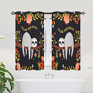 ANHOPE Sloth Curtains for Girl Bedroom - Follow Your Dreams Cute Jungle Sloth Animal Print Pattern Waterproof Fabric Grommet Window Drapes for Nursery Baby Boys Playroom Set 2 Panels W29.5 x L65