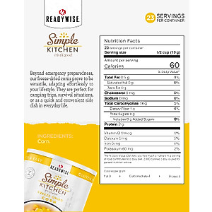 READYWISE - Simple Kitchen, Freeze-Dried Corn, 23 Servings, MRE, Emergency Food Supply, Gluten Free, Corn, Freeze Dried Corn, Freeze Dried Food, Canned Food, Camping, Survival Food, 10 Can
